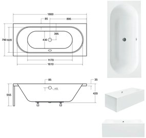 NIKIDO - B Akrylátová vana  VITAE 150x75, 160x75, 170x75, 180x80 Velikost: 150x75