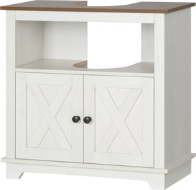 kleankin Dřevěný Koupelnový Koupací Skříňka Pod Umyvadlo s 2 Dveřmi a Policí 60x30x60 cm Bílá