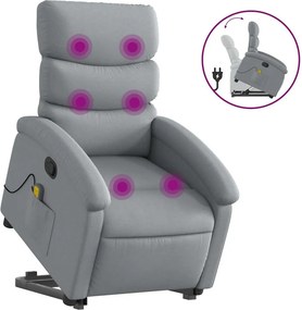 Zvedací masážní polohovací křeslo světle šedé textil 3203990