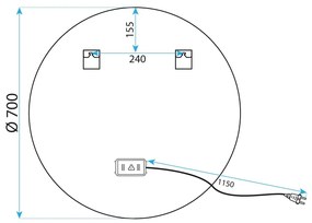 Tutumi Rea, LED zrcadlo 70cm s černým rámem MMJ P11396, HOM-05513