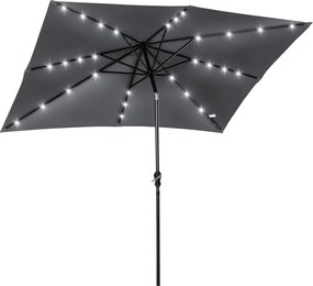 Zahradní deštník Outsunny 268x205x248 cm s LED solárními světly a naklápěcí střechou, ocelová konstrukce a klička pro terasu | Aosom