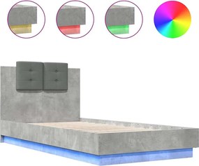 Rám postele s čelem a LED osvětlením betonově šedý 75 x 190 cm 3210069