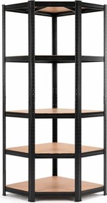 Akce 20x Regál 180x90x40 cm rohový lakovaný 5-policový, nosnost 875 kg - černý