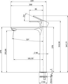 Sapho PAX XA07/15 umyvadlová baterie vysoká bez výpusti prodloužená hubice černá mat