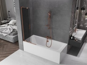 Mexen Velar L, 2-křídlová posuvná vanová zástěna 75 x 150 cm, 8mm šedé sklo, růžové zlato, 896-075-003-41-60