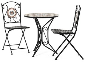 Autronic Zahradní set, stůl + 2 židle, s keramickou mozaikou, kovová konstrukce, černý matný lak