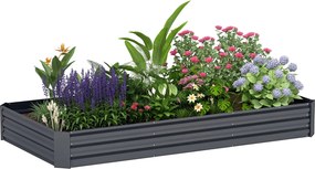 Outsunny Zahradní Truhlík, Obdélníkový Vyvýšený Záhon s Bezpečnostním Okrajem a Otevřeným Dnem, pro Květiny a Bylinky, 240 x 120 x 30 cm, Tmavě Šedý |