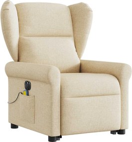 Elektrické zvedací masážní polohovací křeslo krémové textil 3303412