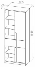 ML FURNITURE Skříň - DROP 03, matná bílá/buk fjord/tmavě šedá Barva/dekor: tmavě šedá