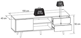 TV skříňka Cuba, dub/bílá/šedá/petrolejová