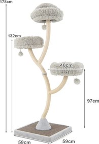 Costway Odpočívadlo a škrabadlo pro kočky ve tvaru stromu, šedé, výška 178 cm PV10102GR