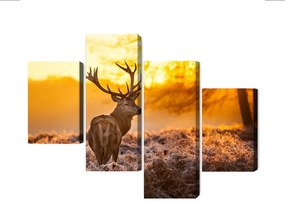 Vícedílný obraz Jelen V Lese Při Západu Slunce 3D Nedostatek Nedostatek Plátno Canvas 120x75