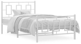 Kovový rám postele s hlavovým a nožním čelem bílý 100 x 190 cm