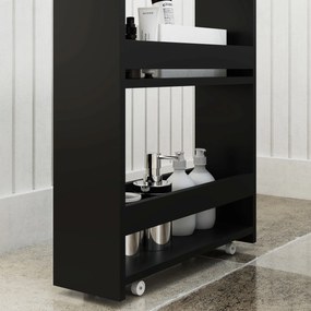 Kleankin 3-vrstvý úložný vozík na kolečkách pro užší kuchyň, koupelnu, prádelnu a kancelář s rukojetí - 48 x 15 x 80 cm Černý