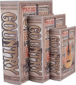 3ks úložný box kniha Country - 27*22*7 / 22*17*6 / 17*12*4 cm