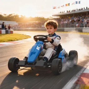 AIYAPLAY 24V elektrické Go-Kart, režim driftu, nastavitelná sedačka, 5bodový bezpečnostní pás, hudební funkce, 6–12 let, modrá