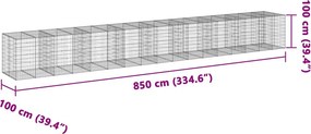Gabionový koš s víkem 850 x 100 x 100 cm pozinkované železo 3295205