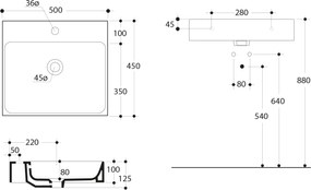 Kerasan Kerasan, CENTO keramické umyvadlo 50x45cm, 353001