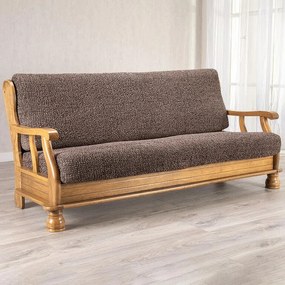 Bielastické potahy VITTORIA hnědá trojkřeslo s dřevěnými rukojeťmi (š. 150 - 200 cm)