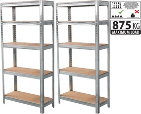 Regál Racks, kovový, MDF, 5 polic, balení 2 ks (1800 x 900 x 300 mm)