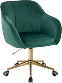 LuxuryForm DESIGN Otočná židle AVOLA VELUR na zlaté podstavě s kolečky - zelená
