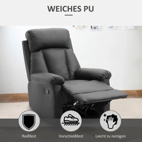 HOMCOM Relaxační křeslo, televizní křeslo s funkcí ležení, manuálně nastavitelný odpočinkový křeslo z umělé kůže do obývacího pokoje, černá