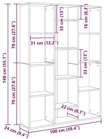 vidaXL Marketos Dělicí stěna / knihovna betonově šedá 100x24x140 cm kompozit