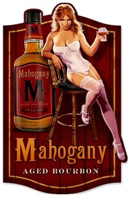 Vínová nástěnná kovová cedule Mahogany - 39*1*60 cm
