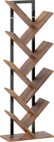 HOMCOM 9patrová stromová knihovna, průmyslový úložný nábytek s ocelovým rámem, 50x24x136 cm, rustikální hnědá