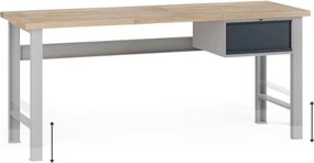 Výškově nastavitelný dílenský stůl G7, buková spárovka, 2000 x 800 x 840-1040 mm, 1x kontejner, 1 zásuvka, grafit