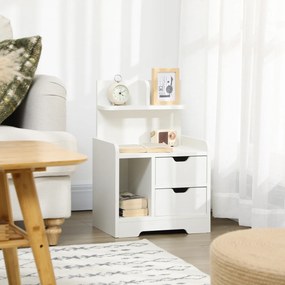 HOMCOM Moderní noční stolek s 2 šuplíky a 3 úložnými prostory pro obývací pokoj a ložnici, nosnost 30 kg, 40x30x60 cm, bílý