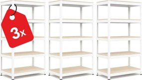 Akce 3x Regál 183x90x40 cm lakovaný 5-policový, nosnost 100 kg, RIVET - bílý