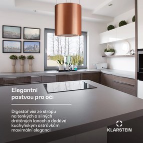 Klarstein Barett, digestoř, 35 cm, ostrůvková, 590 m³/h, LED, filtr s aktivním uhlím, měděná