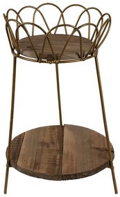 Dekorační květinový kovový stolek s dřevěnými deskami - Ø 21*32 cm