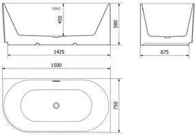 Mexen Gia, volně stojící rohová vana, drážkovaná, pravá, 150 x 75 cm, bílá lesklá, černá matná, 52701507500P-70