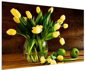 Obraz žlutých tulipánů ve váze (120x80 cm)