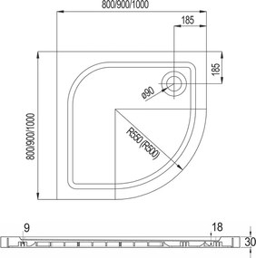 Mereo Mereo, Čtvrtkruhová sprchová vanička, R550, bez nožiček, litý mramor, CV05M