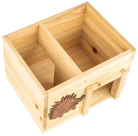 Domeček pro ježka, krmítko, přezimování, 2 komory, jedlové dřevo, neošetřený