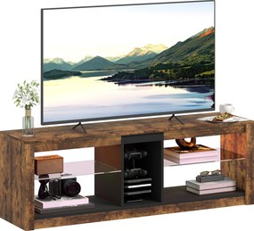HOMCOM TV nábytek s LED světly a dálkovým ovládáním, otevřené police a přihrádky, 140x35x47 cm, hnědý
