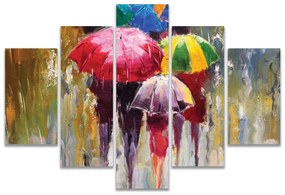 Malvis ® Obraz procházka v dešti I Velikost: pětidílné schody - 150x75 cm
