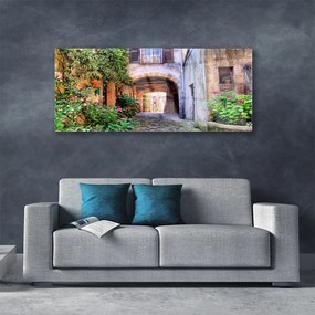 akrylový obraz Aleje Květiny Domy Rostlina 125x50 cm