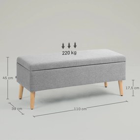 HOMCOM Lavice Čalouněná lavice s úložným prostorem 110 x 39 x 45 cm v šedé barvě se vzhledem lnu do předsíně ložnice obývacího pokoje z kaučukového d…