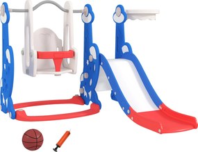 AIYAPLAY Dětský skluzavka 4 v 1 - Vnitřní hřiště se houpačkou a lanem, Basketball koš, Téma rakety, Vícebarevné