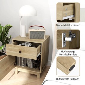 Costway Ratanový noční stolek se zásuvkou a nočním stolkem v boho stylu přírodní