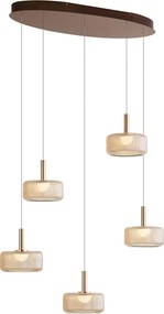 Designové závěsné svítidlo růžové zlato s jantarovým sklem vč. LED, 3-stupňově stmívatelné, 5-světelné Easylift - Fiera