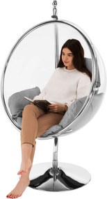 Závěsné křeslo se stojanem, transparentní/stříbrná/šedá, BUBBLE NEW TYP 3