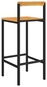 Barové stoličky 2 ks černé polyratan a masivní akáciové dřevo - Default Title