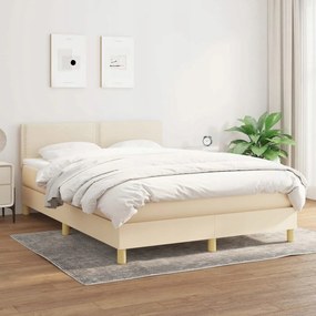 Box Spring Postel S Matrací Textil Krémová Hladké s hřebíky 140 x 190 cm