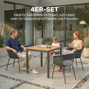 Zahradní židle sada 4 ergonomických balkónových židlí s výřezem v područce odolné proti povětrnostním vlivům tmavě šedé barvy