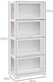 HOMCOM 4-patrový vitrínový kabinet s skládacími akrylovými dveřmi, protiskluzovým vitrinou pro studovnu, ložnici a kancelář 59x30x139 cm Bílá
